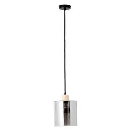 Brilliant Pendelleuchte &raquo;Weald&laquo; E27 H&ouml;he 120 cm, &Oslash; 20 cm, E27, k&uuml;rzbar, Glas/Holz, schwarz/rauch/holz schwarz 1, &Oslash; 20cm