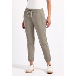 Street One Damen Stoffhose, beige, Gr. 44, unifarben, Web, 97% Baumwolle, 3% Elasthan, Hosen, Elastikbund mit Tunnelzug