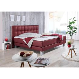 Home Affaire Boxspringbett &raquo;Tavira&laquo; in 4 Breiten, 4 Farben und 3 Matratzenarten, incl. Topper rot Kunstleder, Liegefl&auml;che B/L: 140cm x 200cm Betth&ouml;he: