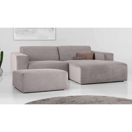 Inosign Ecksofa &raquo;Koa,228cm, L-Form, Modulsofa, Webstoff, Cord, Struktur, Chenille&laquo; Designsofa, Set, Hocker inklusive, weicher Lounge-Sitzkomfort grau 