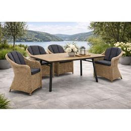 Destiny Garten-Essgruppe &raquo;MALAGA SAN MARINO 4 Se + Tisch RE 180x90cm holzf./ natur meliert&laquo; Set, Aluminium, Polyrattan, Polywood beige Aluminium, Wicker/