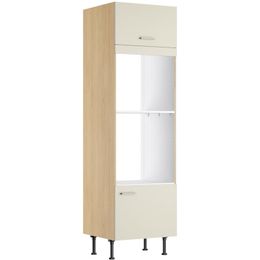 KOCHSTATION Mikrowellenumbauschrank &raquo;KS-Lucy&laquo; Breite 60 cm, mit 1 T&uuml;r, 1 Klappe, Soft-Close, h&ouml;henverstellbare F&uuml;&szlig;e beige Eiche hell, B/H/T: 60cm x 