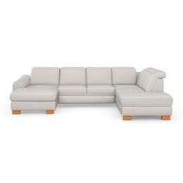 Sit & More sit&more Wohnlandschaft &raquo;Dundee U-Form&laquo; mit Federkern und Massivholzf&uuml;&szlig;en, wahlweise mit Kopfteilverstellung silber B/H/T: 338cm x 86cm x 219cm, 