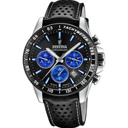 Festina Herren Chronograph &raquo;Timeless Chronograph&laquo; Armbanduhr, Quarzuhr, Herrenuhr, Stoppfunktion, Lederarmband schwarz Einheitsgr&ouml;&szlig;e