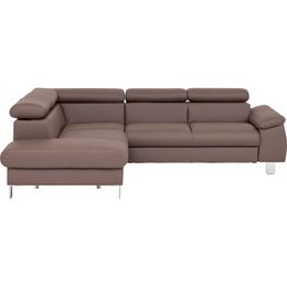 COTTA Ecksofa &raquo;Komaris L-Form, B: 249 cm&laquo; mit Kopfteilverstellung, optional Schlaffunktion, Bettkasten & Licht braun Microfaser PRIMABELLE (100% 