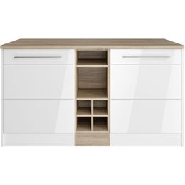 KOCHSTATION K&uuml;cheninsel &raquo;KS-Wien&laquo; Breite 153 cm, MDF-Fronten, Flaschenregal wei&szlig; B/H/T: 153cm x 85cm x 100cm