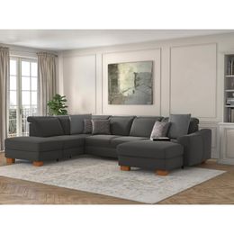 Sit & More sit&more Wohnlandschaft &raquo;Dundee U-Form&laquo; mit Federkern und Massivholzf&uuml;&szlig;en, wahlweise mit Kopfteilverstellung grau B/H/T: 338cm x 86cm x 219cm, Luxus-