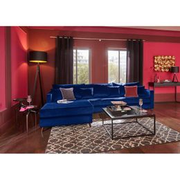 Home Affaire Ecksofa &raquo;Renesse L-Form&laquo; lose Kissen, Keder an Sitzkissen blau Samtvelours 100% Polyester;Luxus-Microfaser ALTARA NUBUCK (100% Polyester)