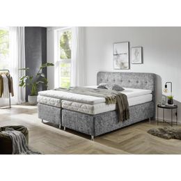 Westfalia Schlafkomfort Boxspringbett &raquo;Sapporo&laquo; Inkl. Zierkissen, w&auml;hlbar in H2, H3 & H4 grau Chenille Mit Topper, Liegefl&auml;che B/L: 180cm x 200cm, Gewicht bis: 120 kg H4, 5-