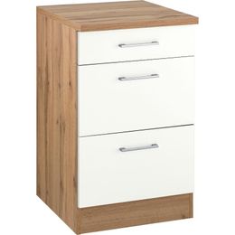 KOCHSTATION Auszugsunterschrank &raquo;KS-Colmar&laquo; 50 cm, mit Metallgriff, alles sofort greifbar dank zwei gro&szlig;er Ausz&uuml;ge wei&szlig; Holzwerkstoff wotaneiche, B/H/