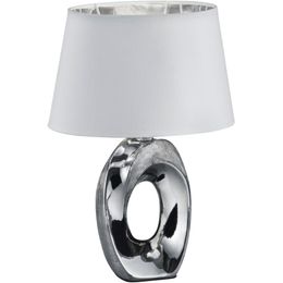 REALITY LEUCHTEN Schreibtischlampe &raquo;Taba&laquo; E14 1 Stk. E14 Tischleuchte mit Keramikfu&szlig; und Stoffschirm silber 1, H: 33cm, 1 Stk.