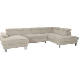 COTTA Wohnlandschaft &raquo;Komaris U-Form, B: 320 cm&laquo; mit Kopfteilverstellung, optional Schlaffunktion, Bettkasten & Licht grau Microfaser PRIMABELLE (100%