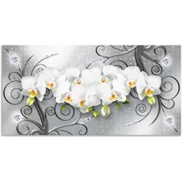 Artland Wandbild &raquo;wei&szlig;e Orchideen auf Ornamenten&laquo; Blumenbilder 1 Stk. tlg. als Alubild, Leinwandbild, Poster in verschied. Gr&ouml;&szlig;en grau B/H/T: 150cm x 75cm, 