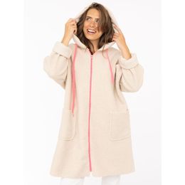 Zwillingsherz Damen Kurzmantel &raquo;"Neon"&laquo; aus Teddystoff mit Kapuze, Rei&szlig;verschluss und Taschen beige Einheitsgr&ouml;&szlig;e