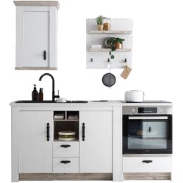 Home Affaire K&uuml;chenzeile &raquo;Florenz, K&uuml;che in Pinie Wei&szlig;, mit Herdumbau, ohne E-Ger&auml;te&laquo; Set, Breite 191 cm, mit verschn&ouml;rkelten Metallgriffen, 