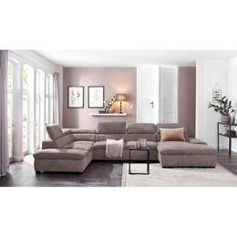 OTTO home Wohnlandschaft &raquo;Alberto U-Form, B: 350 cm, mit Kopfteilverstellung, XXL-Sofa&laquo; mit Schlaffunktion, Couch mit Lederoption grau 90% Polyester, 