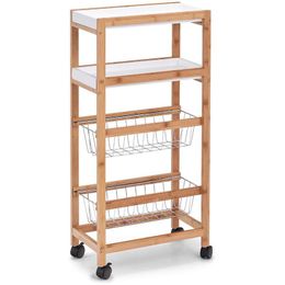 zeller K&uuml;chenwagen &raquo;Bamboo&laquo; mit vier Ablagem&ouml;glichkeiten wei&szlig; Bambus, MDF B/H/T: 40cm x 83cm x 22cm