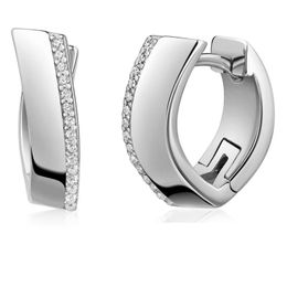 Firetti Damen Paar Creolen &raquo;Schmuck Geschenk Silber 925 Ohrringe geschwungenes Design&laquo; Made in Germany - mit Zirkonia (synth.) silber Silber 925 (
