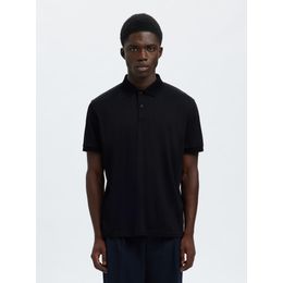 Selected Herren Poloshirt "SLHFAVE BUTTON SS POLO NOOS", schwarz, Gr. XXL, unifarben, Jersey, Obermaterial: 50% Baumwolle, 50% Polyester, Shirts,