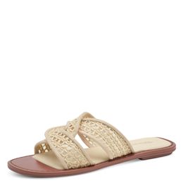 Tamaris Damen Pantolette, Gr. 37, beige, Lederimitat, Textil, Minimalmuster, Strukturmuster, Schuhe, Sommerschuh, Schl&uuml;pfschuh, Flat mit Baststickerei