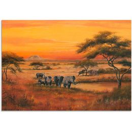 Artland Wandbild &raquo;Afrika Elefanten&laquo; Afrika 1 Stk. tlg. als Alubild, Leinwandbild, Poster in verschied. Gr&ouml;&szlig;en orange B/H/T: 70cm x 50cm, Alu-Dibond-Druck 