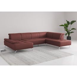 OTTO home Wohnlandschaft &raquo;Caluna&laquo; Inkl.Sitztiefenverstellung, wahlweise mit Kopf- und Armteilverstellung rot B/H/T: 334cm x 81cm x 235cm, NaturLEDER 