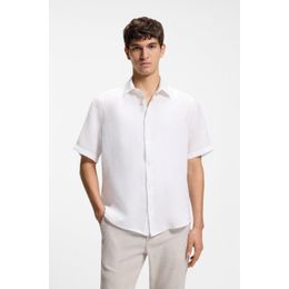 BOSS Orange Herren Kurzarmhemd "Rash Premium Herrenmode", wei&szlig;, Gr. M, unifarben, Web, Obermaterial: 100% Leinen, Hemden, aus reinem Leinen, regular