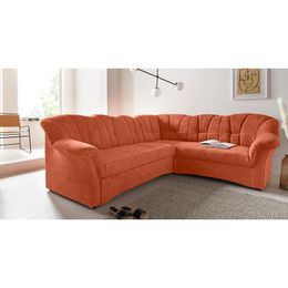 DOMO collection Ecksofa &raquo;Papenburg B/T/H: 242/190/84 cm L-Form&laquo; wahlweise mit Bettfunktion, Langer Schenkel links oder rechts orange Struktur ( 90% 