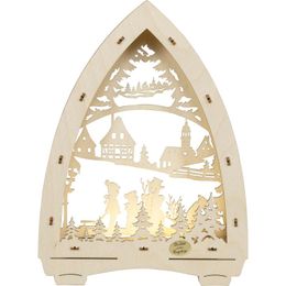 SAICO Original LED Schwibbogen &raquo;LED-Lichterspitze, Schneemann&laquo; f&uuml;r Batteriebetrieb, Timer, LED-Stripe, warmwei&szlig;, BxHxT: 21,5x29x5 cm beige Holz 