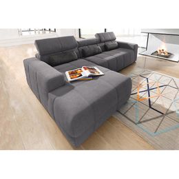 DOMO collection Ecksofa &raquo;BRANDON 289x177x80 cm, whlw. mit Sitztiefenverstellung, L-Form&laquo; ohne Sitztiefenverstellung, Luxus-Microfaser, dunkelgrau grau