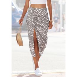 Vivance Damen Jerseyrock "mit seitlicher Raffung und Schlitz aus Viskose-Stretch", grau, Gr. 44, bedruckt, Jersey, Obermaterial: 95% Viskose, 5%
