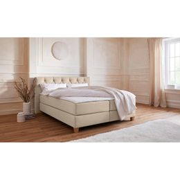 Home Affaire Boxspringbett &raquo;Harmones&laquo; in 3 Breiten, H&auml;rtegrad auch im Mix mit je 1 Matratze in H2 und H3 beige Struktur (100% Polyester) Struktur, 