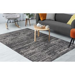 Kayoom Teppich &raquo;Kalea 125&laquo; rechteckig 8 mm H&ouml;he Flachgewebeteppich mit Relief-Design, Used-Look, moderne Farben grau Polyester B : 120cm 1 Stk., 8mm, L: 