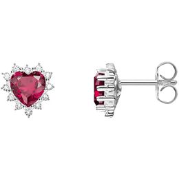 Thomas Sabo Damen Thomas Sabo Paar Ohrstecker &raquo;Romance Herz-Ohrstecker&laquo; mit Zirkonia (synth.), Rubin rot Silber 925 (recycelt)