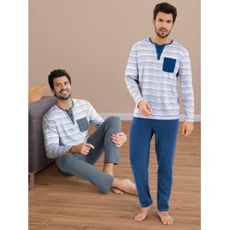 w&auml;schepur W&Auml;SCHEPUR Herren Schlafanzug, Gr. 44, blau, 100% Baumwolle, Homewear-Sets