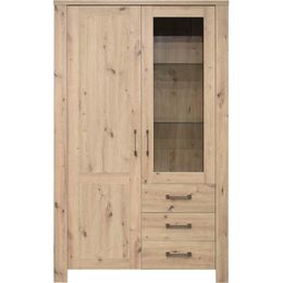 M&auml;usbacher Vitrine braun Holzwerkstoff Asteiche, B/H/T: 114cm x 188cm x 42cm, Schubladen: 3 Stk. T&uuml;ren: 2 Stk.