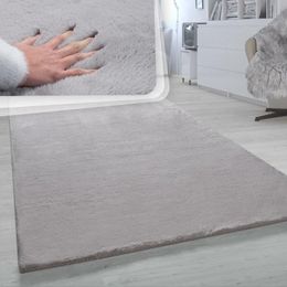 Paco Home Fellteppich &raquo;Rabbit 780&laquo; rechteckig 26 mm H&ouml;he Kunstfell, Kaninchenfell-Haptik, ein echter Kuschelteppich, Uni-Farben grau Polyester B : 120cm 1 Stk.,