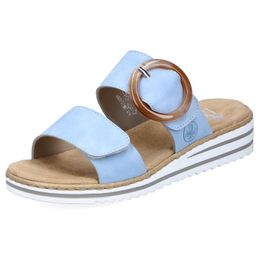 Rieker Damen Pantolette , Keilabsatz, Sommerschuh, Schlappen mit softer Innensohle blau 42
