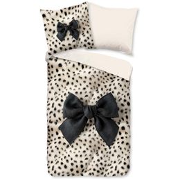 PURE luxury collection Wendebettw&auml;sche &raquo;Ragna&laquo; 3 Stk. Mikrofaser, Pflegeleicht, Rei&szlig;verschluss, Wendeoptik, Schleife leopard beige Microfaser, 