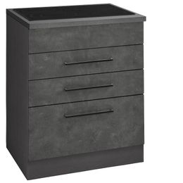 KOCHSTATION Kochfeldumbauschrank &raquo;KS-Tulsa&laquo; 60 cm breit, 2 Schubladen, 1 gro&szlig;er Auszug, schwarzer Metallgriff grau grafit, B/H/T: 60cm x 85cm x 60cm, 