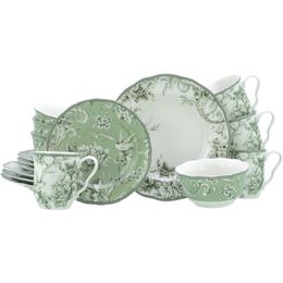 Creatable Kombiservice &raquo;Adelaide, Service 16-tlg.&laquo; Nostalgischer Vintage Dekor, Elegante Form gr&uuml;n Porzellan 16