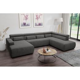 DOMO collection Wohnlandschaft &raquo;BRANDON whlw. mit Sitztiefenverstellung, whlw. Nierenkissen&laquo; ohne Sitztiefenverstellung, Cord, grau grau Kunstleder 