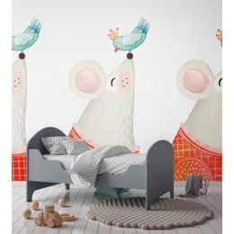 Livingwalls living walls Fototapete &raquo;Fototapete Kinderzimmer Maus und Vogel&laquo; gemustert matt neutral glatt Babyzimmer Tapete Tapeten Kinderzimmer Schlafzimmer 