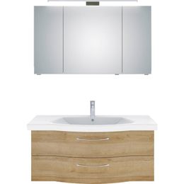 Badm&ouml;bel-Set &raquo;6005 Sprint Keramik-Waschtisch mit LED-Spiegelschrank, 122 cm breit&laquo; 2 Stk. tlg. braun Holzwerkstoff B/H/T: 122cmcm x 200cmcm x 51,5cmcm
