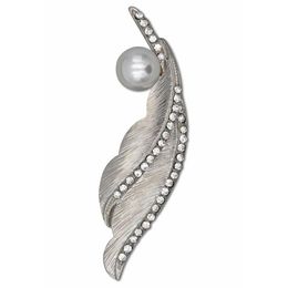 Firetti Damen Brosche &raquo;Schmuck Geschenk Ansteckschmuck geschwungene Blattoptik mit Struktur&laquo; () mit Glassteinen - mit Kunststoffperle wei&szlig; 