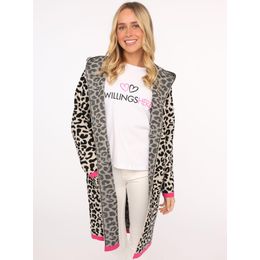 Zwillingsherz Damen Strickjacke ""Leo Neon Kante"", beige, Gr. L, gemustert, mehrfarbig, Strick, Obermaterial: 50% Viskose, 27% Polyester, 23% Nylon,