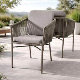 Destiny Gartensessel &raquo;LUCCA&laquo; Set, 2 Stk. tlg. Aluminium, Olefin-Rope, inkl. Auflagen, stapelbar grau Bezug: 100% Polyester Polyester, B/H/T: 55cm x 77cm x 
