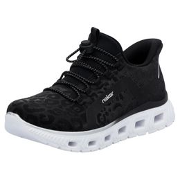 Rieker Sport Damen RIEKER Sport Slip-On Sneaker , Freizeitsneaker, Schlupfschuh in Leo-Optik, mit MemoSoft-Innensohle schwarz 39
