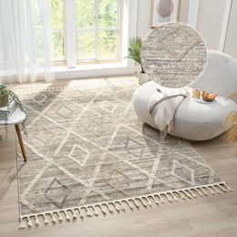 OTTO home Teppich &raquo;Otilie&laquo; rechteckig 11 mm H&ouml;he dichte Qualit&auml;t, Woll-Look, Boho, mit Fransen und Rauten, Scandi braun Kunstfaser B : 60cm 1 Stk., 
