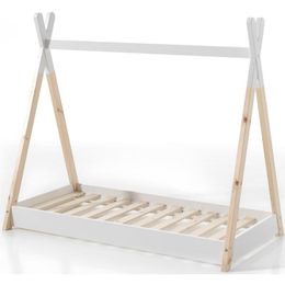 Vipack Kinderbett &raquo;Tipi, mit Querstange in Zelt-Optik, Kiefer massiv&laquo; inkl. Lattenrost, Bettrahmen in Wei&szlig;, 2 Gr&ouml;&szlig;en zur Auswahl, Bodenfreiheit 1,5 cm f&uuml;r 